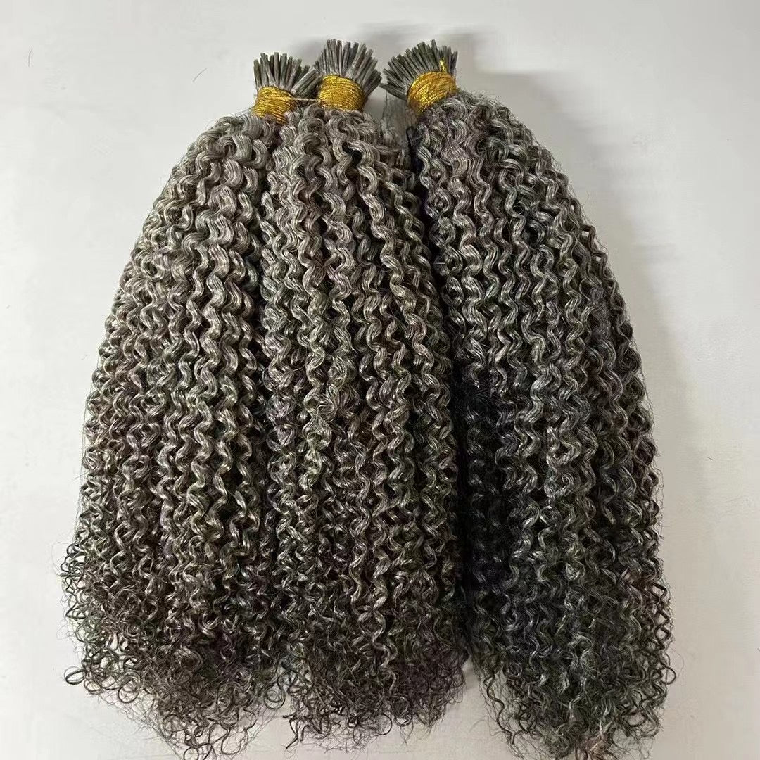 lovebeautywig | Deep Curly Salt and Pepper I Tip Human Hair Extensions – LoveBeautyWig