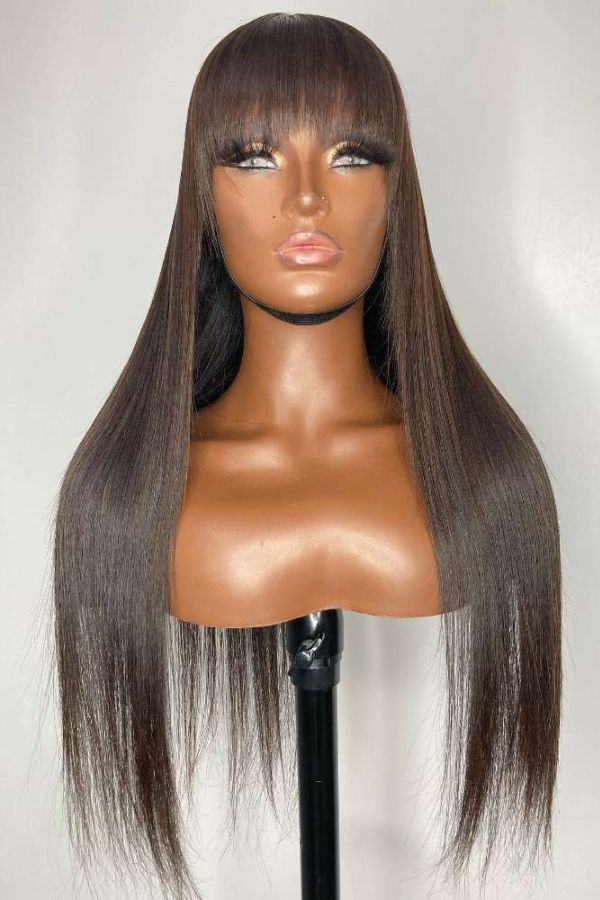 lovebeautywig | Straight Human Hair Full Lace Wig With Bangs ...