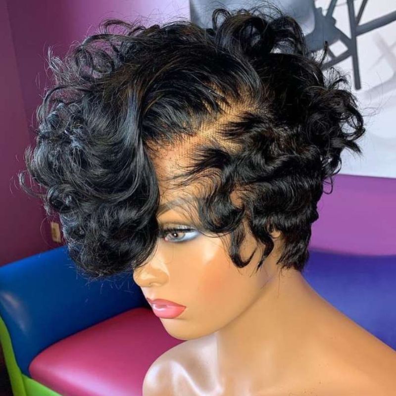 lovebeautywig | Pixie Cut Finger Wave Full Lace Wig Human Hair ...